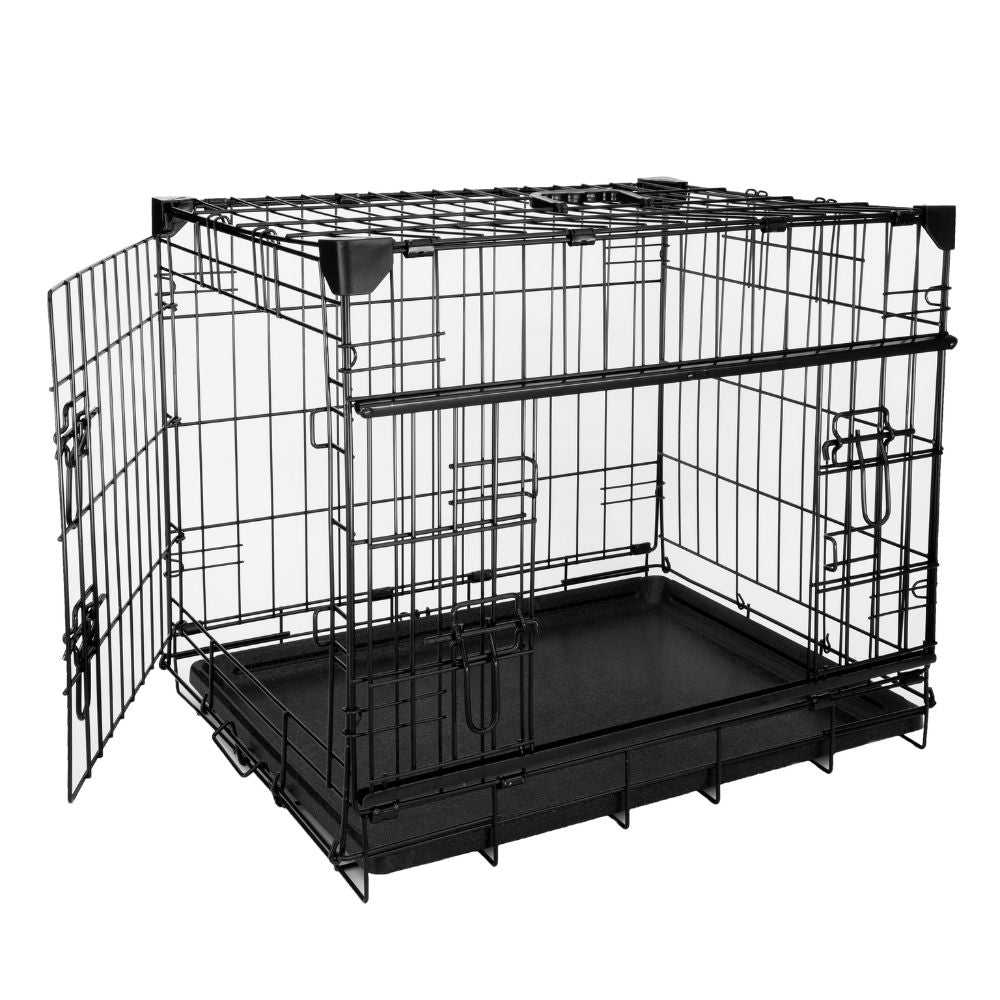 Collapsible Sliding Door Dog Crate | Foldable Black Steel Pet Cage