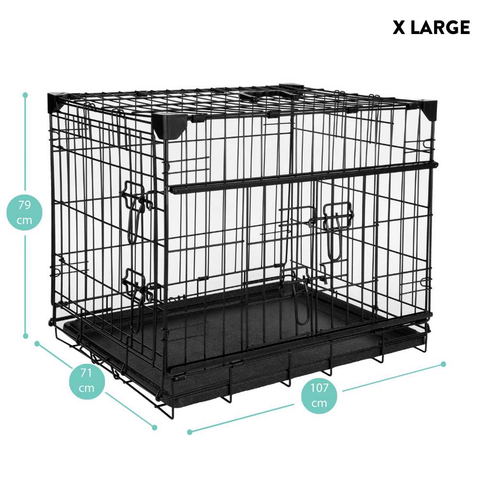 Collapsible Sliding Door Dog Crate | Foldable Black Steel Pet Cage