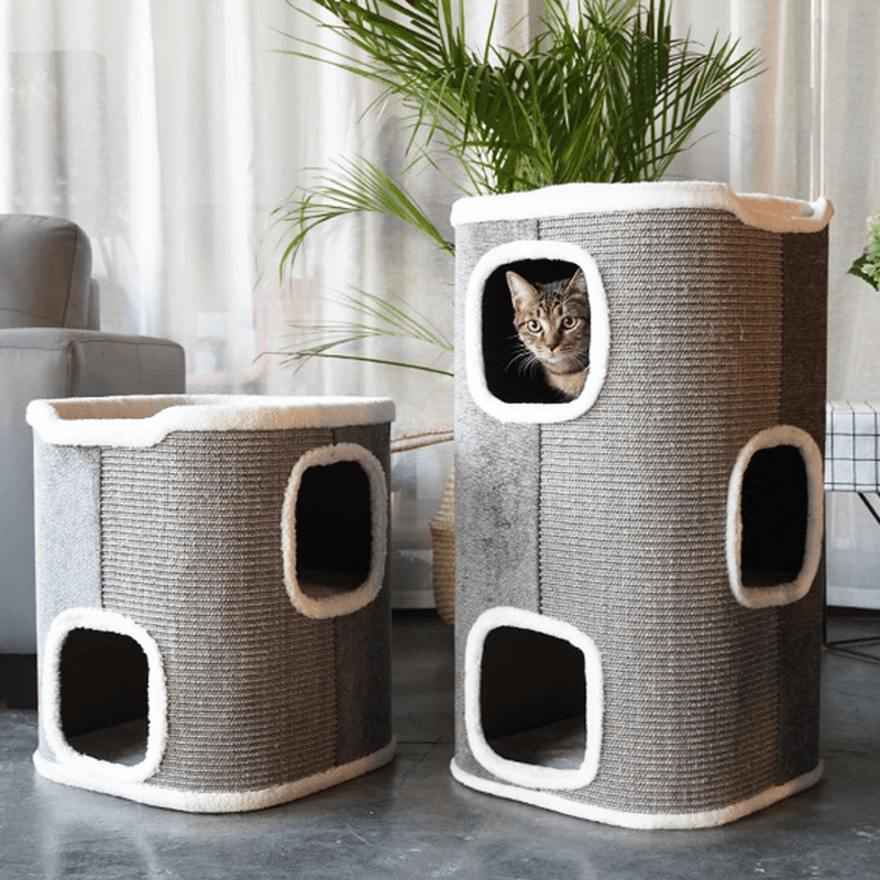 Tri-Level Square Cat Condo with Sherpa Lining